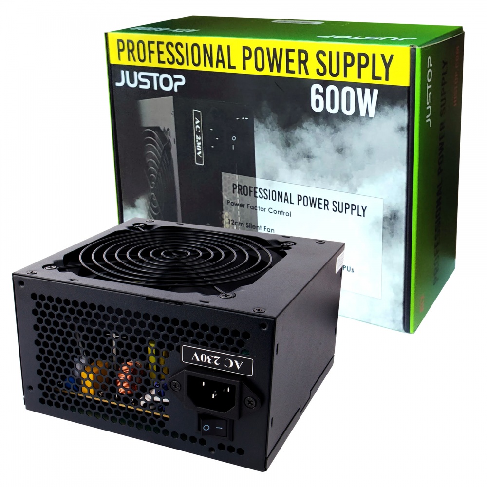 JUSTOP 600W PSU Black ATX Power Supply With 120mm Fan - DigiDirect